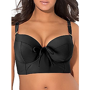 Smart & Sexy womens Plus-size Long Lined Underwire Top fashion bikini sets, Black Hue, 36DDD US