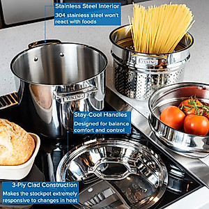 Viking Culinary 3-Ply Stainless Steel Pasta Pot, 8 Quart, Includes Pasta & Steamer Insert, Dishwasher, Oven Safe, Works on All Cooktops including Induction