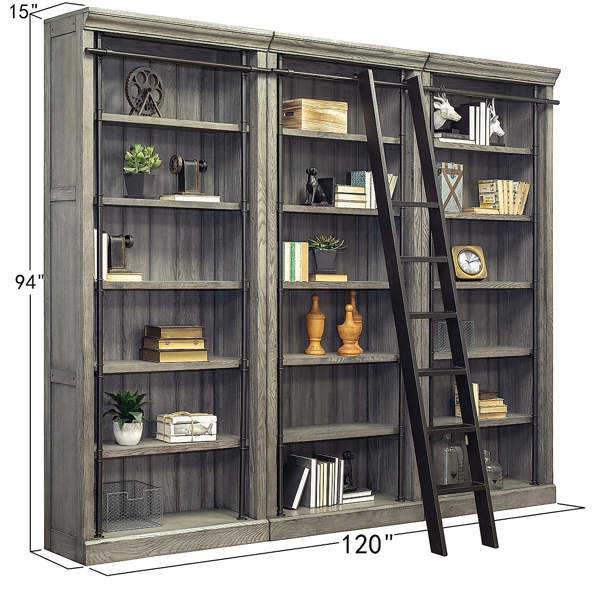 Martin Furniture Avondale 3 Bookcase Wall Gray