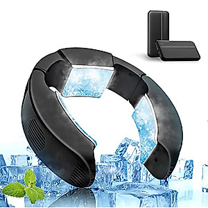yahava Portable Air Conditioner Neck Fan 3 Cooling Plates Personal Fan Two 2 Speeds Angle Adjustable Fan with 10000mAh Power Bank