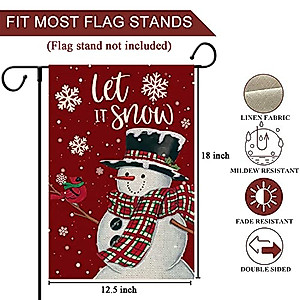 LARMOY Christmas Winter Garden Flag Snowman with Let It Snow Cardinal and Snowflake,12×18 Vertical Double Sided,Small Holiday Decor for Yard Rustic Farmhouse Outdoor