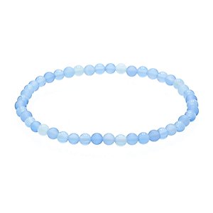 LTC Designs Alternating Matte and Glossy 4 mm Round Blue Quartz Stretch Bracelet, 8"