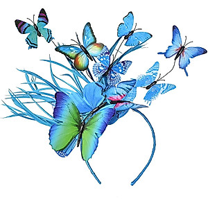 Gionforsy Butterfly Fascinator Headband Monarch Butterfly Headband Crown Tea Party Halloween Costume Headpiece (Blue)