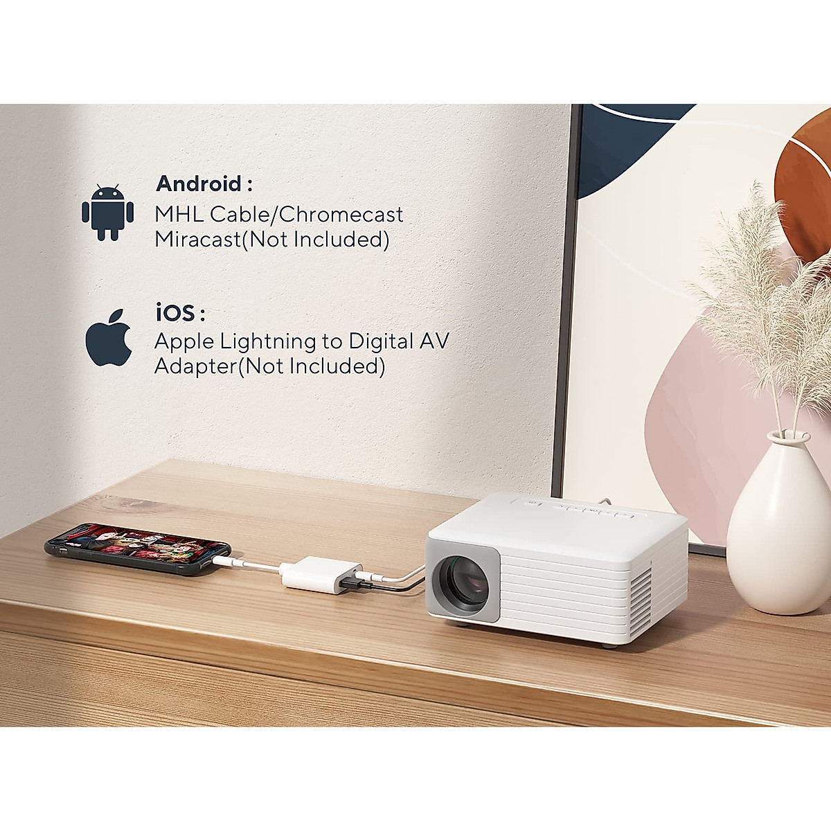 Mini Projector, AKIYO Portable Movie Projector for Outdoor, Support 1080P, ±15° Keystone, Max 120" Screen, for Kids, Young, Gift, Compatible with Smartphone, Computer, TV Stick, U Disk, Speaker