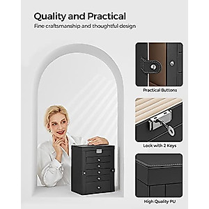 SONGMICS 6 Tier Jewelry Box, Jewelry Case with 5 Drawers, Large Storage Capacity, with Mirror, Lockable, Jewelry Storage Organizer, Gift for Loved Ones, For Watches, Black UJBC152B01