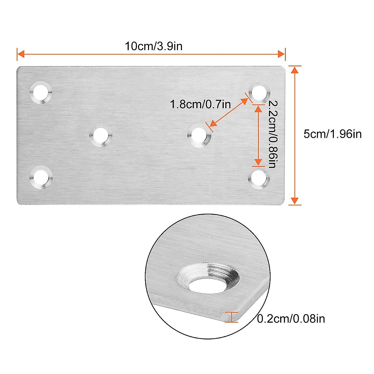 22 PCS Sliver Mending Bracket Plate, Stainless Steel 50MM X 100MM X 2MM Heavy Duty Flat Corner Brace for Wood, Metal Straight Fixing Joining Shelf Support Corner for Shelves, Furniture and Cabinet