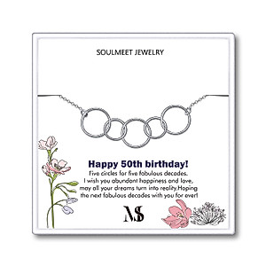 SOULMEET 50th Birthday Gifts for Women, Sterling Silver Five Circles Bracelet for Her, 5 Decades Jewelry 50 Years Old