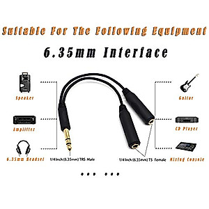 SiYear 6.35mm 1/4 inch Male Plug Stereo to 2 Dual 1/4 "TRS Female Jack Connector Audio Speaker Cable, Y Splitter Adapter Cable (20CM / 8Inch)