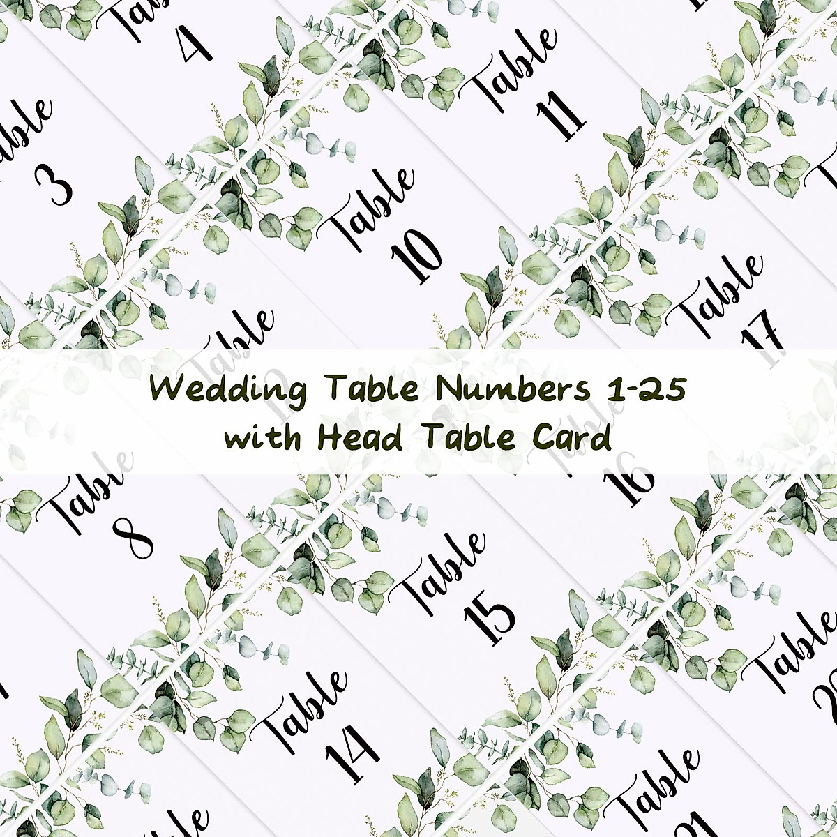 52 Pieces Wedding Table Numbers Cards 1-25 with Head Table Card Rustic Greenery Eucalyptus Table Cards Double Sided Table Place Cards and Gold Heart Wire Table Card Holder for Party Reception Birthday