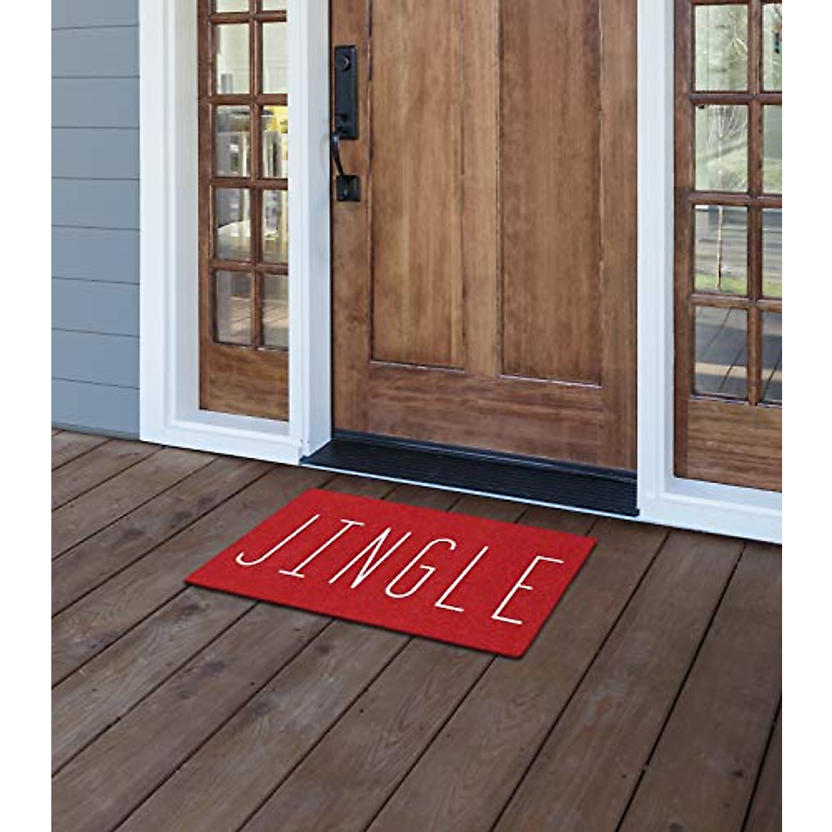 Brumlow MILLS Christmas Jingle Washable Festive Slogan Print Indoor/Outdoor Holiday Area Rug for Living or Bedroom Carpet, Dining Room or Kitchen Rug, 20" x 34", Red