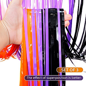 Ohiyoo Halloween Foil Fringe Curtains 3 Pack 3.3 X 6.6 ft Black Purple Orange Fringe Curtains Halloween Party Photo Backdrop Streamer Backdrop for Birthday Halloween Party Decoration (Style B)