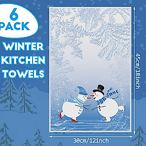 Panelee 6 Pcs Christmas Kitchen Hand Towels 12 x 18 Inch Winter Guest Towel Tea Towels Dish Washcloths Holiday Seasonal Soft Absorbent Towels for Home Cooking Baking Cleaning (Snowman)