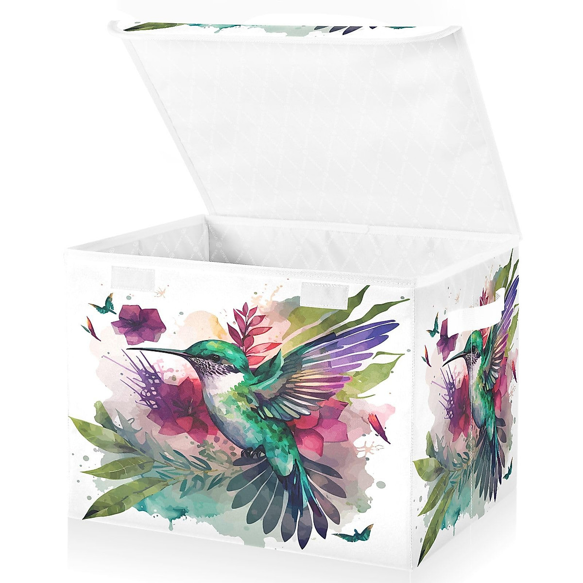 DIGTIA Beautiful Tropical Bird Storage Bins with Lids Spring Hummingbird Foldable Storage Basket with Handles Collapsible Large Fabric Organizer Containers for Clothes Shelves Closet Office Home Bedro