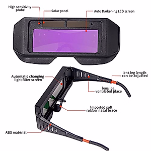 T TOVIA LCD Welder Glasses Safety Protective Solar Powered Auto Darkening Welding Goggles with Adjustable Shade, 2 Sensors Welder Glasses for TIG MIG MMA Plasma