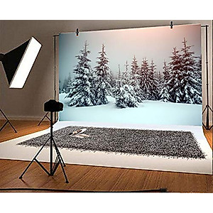 Leyiyi 7x5ft Enchanted Winter Forest Backdrop Snow Covered Woodland Pine Trees Russia Travel Cold Weather Landscape Photography Background Merry Christmas New Year Photo Studio Prop Vinyl Wallpaper