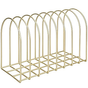 MyGift Large Desktop Document Holder, Brass Metal Wire File Folder Organizer Rack with 8-Slots and Arch Design