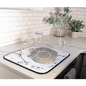 S&T INC. Dish Drying Mat for Kitchen, Absorbent, Reversible Microfiber Dish Mat, 16 Inch x 18 Inch, Bright Marble