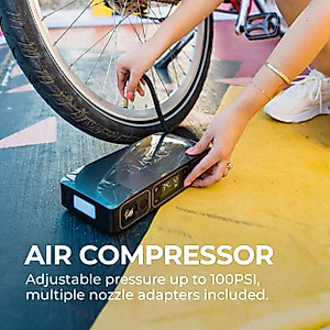 Halo Automotive Bolt Air 58830 mWh Portable Emergency Power Kit with Tire Pump, 4 Interchangeable Nozzles, Extra Accessory Kit, Car Jump Starter, and Charger - Blue Graphite