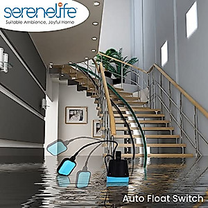 SereneLifeHome 400W Submersible Sump Pump Clean Dirty Water Powerful Utility Pump Auto Float Switch,16 ft. Cord, Basement, Yard, Swimming Pool, Pond, Flooded Area, Garden or Flat Hose