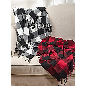 SARO LIFESTYLE Buffalo Plaid Check Tassel Throw Blanket, 50" x 60", Black