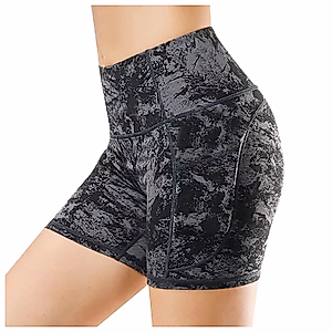 Bblulu High Waist Yoga Shorts for Women with Pockets Tummy Control Workout Biker Shorts 4 Way Stretch Leggings Tights