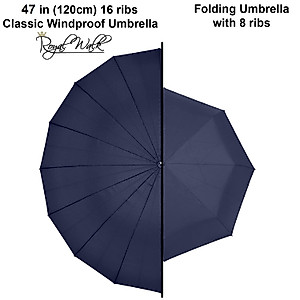 Royal Walk Large Umbrella for 2 Persons, Navy Blue, 54 Inch, Windproof, Auto Open, Wooden Handle, Drying, Strong 16 Ribs, Travel 120cm