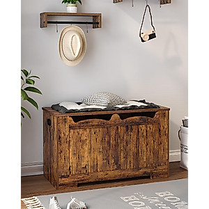 Hzuaneri Storage Chest, Storage Trunk with Safety Hinge, 29.9" Lift-Top Storage Bench, Wooden Storage Organizer, Shoe Bench for Entryway, Bedroom, Living Room, Rustic Brown SB04401X