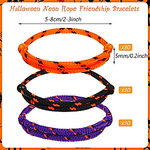 Dingion 90 Pieces Halloween Bracelets Bulk Nylon Friendship Bracelets for Kids Orange Black Purple Adjustable Neon Woven Rope Bracelets Goodie Bag Stuffers Halloween Party Favor
