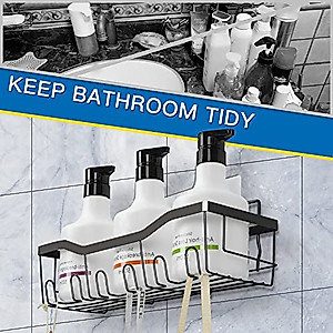 HUGSEE Shower Caddy Adhesive Shower Shelves 5 Pack Bathroom Caddy for Shower Organizer Storage Shower Shelf No Drilling with Soap Toothbrush Holder, Shower Rack for Inside Shower Kitchen Storage Black