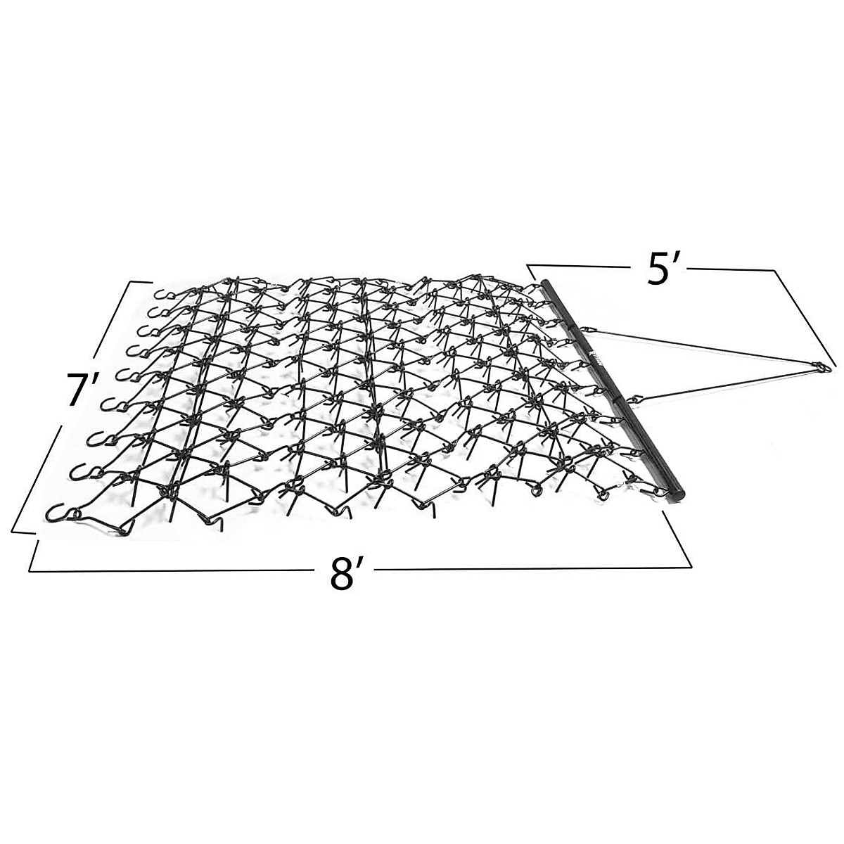 Titan Attachments Heavy Duty Drag Harrow 7 FT x 8 FT Leveling Grading Steel Mesh, 3/8in Tines, Tow Behind Agricultural-Style Drag