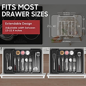 MIAOKE Silverware Organizer,Expandable Utensil Drawer Organizer with Dividers,3 Individual Square Slots,Kitchen Drawer Organizer for Forks,Knives and Other Kitchen Utensils and Cutlery Bedroom Office