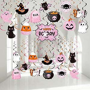 Halloween Hanging Swirl Decorations Happy Boo Day Party Witch Pumpkin Ghost Cutout Halloween Decors for Kids School Room Office Halloween Supplies (Happy Booday)