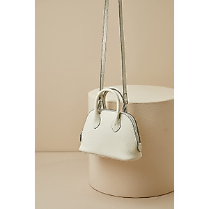 DORIS&JACKY Small Leather Dome Crossbody Bag Cute Shell Shape Zip Around Handbags (2-Off White)