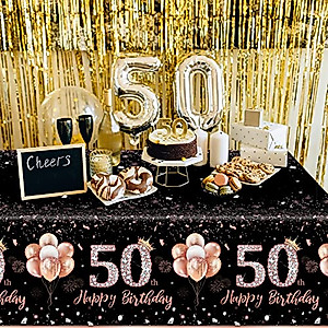 3Pcs 50th Birthday Tablecloth Decorations for Women-Rose Gold Pink Table Cloth Happy 50 Birthday Theme Party Supplies Table Cover Plastic Disposable Rectangular Party Decorations(50th Birthday)