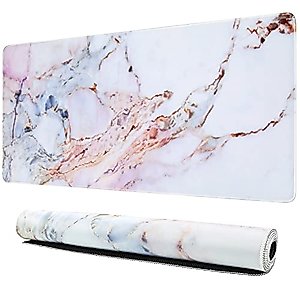 Anyshock Desk Mat, Extended Gaming Mouse Pad Large 31.5" x 15.7" XL Keyboard pad with Stitched Edges Non Slip Base, Water-Resistant Computer Laptop Desk Pad for Office and Home (Pink Marble)