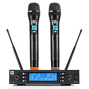 Vangoa UHF Wireless Microphone System, Professional Dual Channel Handheld Dynamic Mic Set, 328ft, High Sensitive Mic System for Karaoke, Church, Party, DJ, Meeting, Wedding
