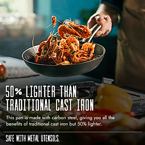 Skottsberg Carbon Steel Frying Pan, Pre-Seasoned (11" Wide) – Natural Non-Stick Layer, Suitable for All Heatsources, Safe with Metal Utensils