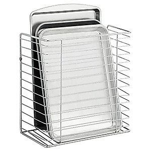 mDesign Metal Wire Wall Mounted Shelf for Kitchen Pantry - Mountable Hanging Organization Vegetable Baskets for Kitchen Wall - Hold Produce, Towels, Bread, Mail, Concerto Collection - Chrome