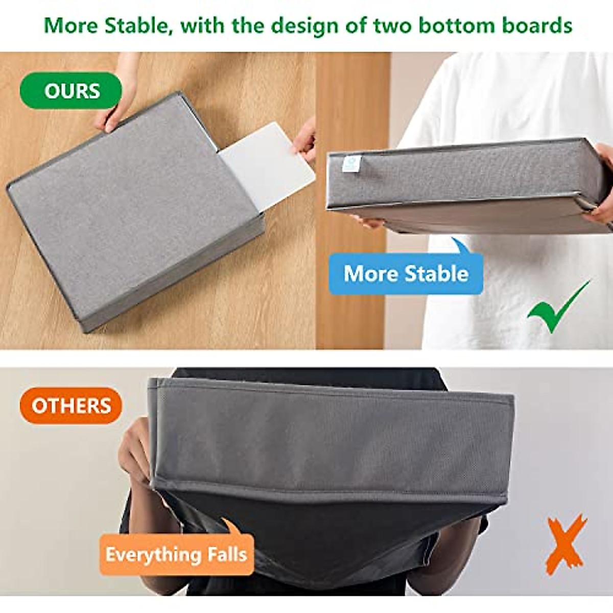 Qozary 2 Pack Socks Underwear Drawer Organizer with Solid Bottom, 30 Cells or 20 Cells Cabinet Closet Storage Boxes Divider for Clothes, Lingerie, Underwear, Ties (Gray, 30 + 20 Cells)