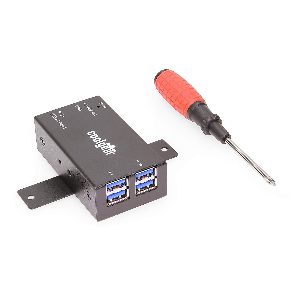 Compact 4-Port USB 3.2 Gen 1 Micro Hub for Industrial Use, 5Gbps Data, Variable Voltage Input, and Surge Protection