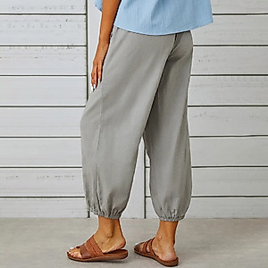 Womens Casual Capri Pants Elastic Waist Drawstring Summer Lounge Baggy Trousers Cinch Bottom Lantern Ankle Pants with Pockets