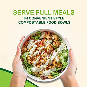 EcoFairy - 100-piece Compostable Bowls 16 oz - Disposable Bowls for Hot Soup - Biodegradable Bowls for Ice Cream, Salad, Cereals, Desserts & Snacks - Sugarcane Bagasse Microwave-safe Paper Bowls