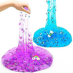 Clear Slime Kit 6 Pack, Premade Crunchy Slime Set DIY Birthday Slime Party Favors for Girls Boys 10-12, Non Sticky Jelly Cube Slime Cute Charms, Peach Cake Avocado Pineapple Crystal Clear Slime Kit