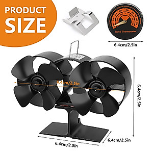 Wood Stove Fan, Fireplace Fan with Magnetic Thermometer, 8 Blades Stove Fan, Silent Motors, Push Horizontal Air Flow, Heat Powered Wood Stove Fan for Wood Burning Stove/Gas/Pellet/Log