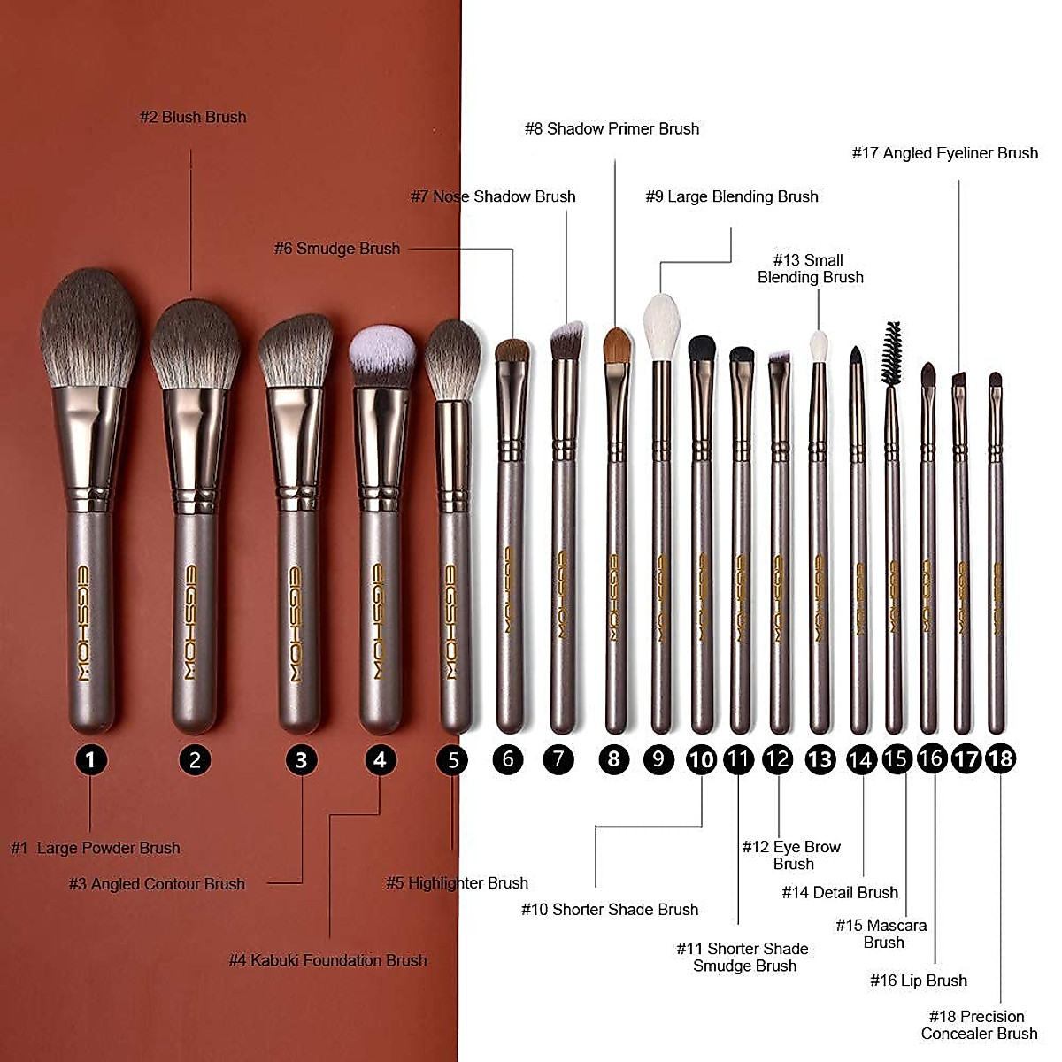 Professional Makeup Brush Set,Eigshow Makeup Brushes Perfect for Foundation Face Powder Blending Blush Bronzer Eyeliner Eye Shadow Brows with Case(PRO 18pcs Coffee)