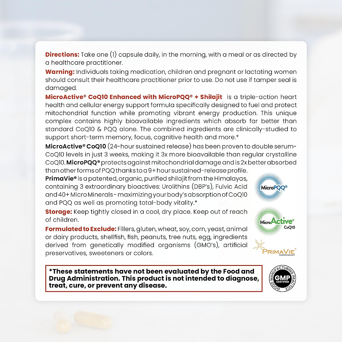 MicroActive CoQ10 Enhanced with MicroPQQ + Shilajit “Sustained Release” 60 Veg Caps | Convenient Once a Day Clinical Dose | 2 Month Supply | Vegan | Pharmaceutical Grade