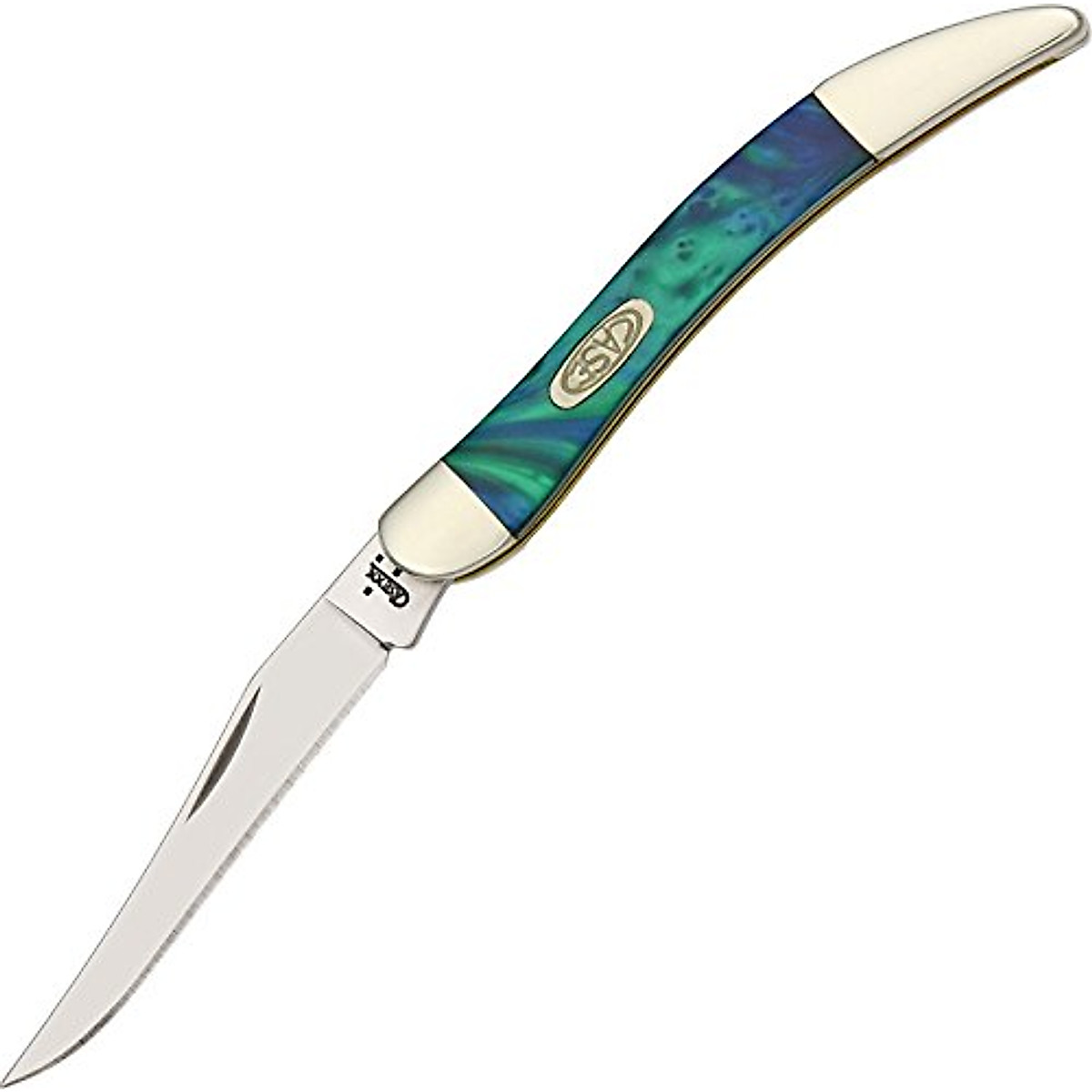 Case Cutlery 910096AQ Aquarius Corelon Toothpick Pocket Knife with Stainless Steel Blade, Blue and Green Mixed Corelon