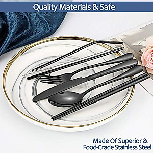 Portable Travel Utensils Silverware set with Case,Reusable Trave Stainless Steel Camping Cutlery set with Chopsticks and Straw, Portable Flatware with Case for Office School Picnic BF(Black)