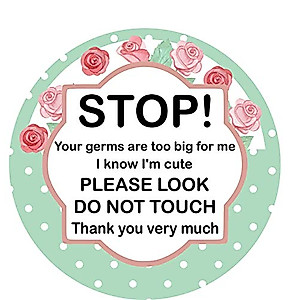 Stop Please Look Don't Touch - Green with Roses - Germ Tag - Stroller Car Seat - Baby Newborn Preemie - Baby Shower Gift