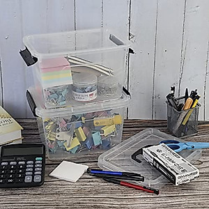 Hespama 5 Quart Small Storage Bin, Plastic Latching Box with Lid, 4 Packs, R